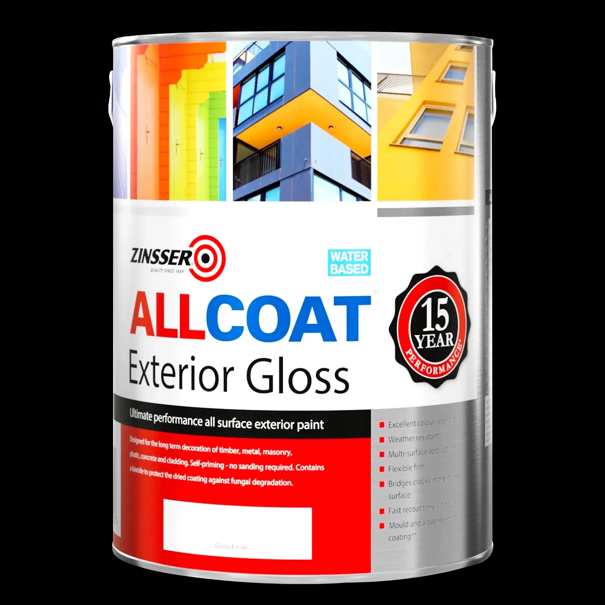 Zinsser Water Based AllCoat Exterior Gloss | Exterior Multi-Surface Paint | RAL 3002 2.5L